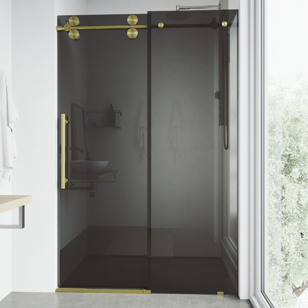 VIGO Elan 56-60" W x 74" H Sliding Frameless Shower Door with 3/8" Tinted Glass & Reviews | Wayfair